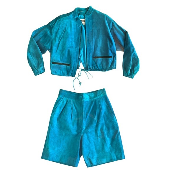 Chia | Jackets & Coats | 8s 2pc Chia Teal Suede Leather Jacket Shorts Set | Poshmark